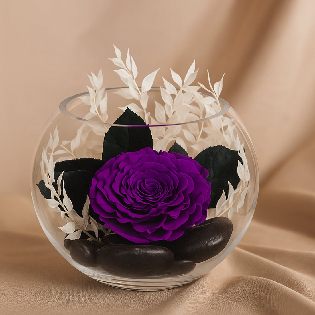 Buy Luxurious Velvet Purple Forever Rose in Elegant Glass Vase Online ...